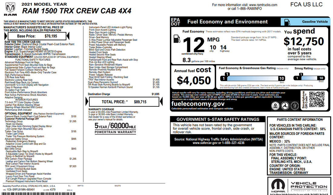 Salvage 2021 Ram 1500 TRX X2 BUILDERS